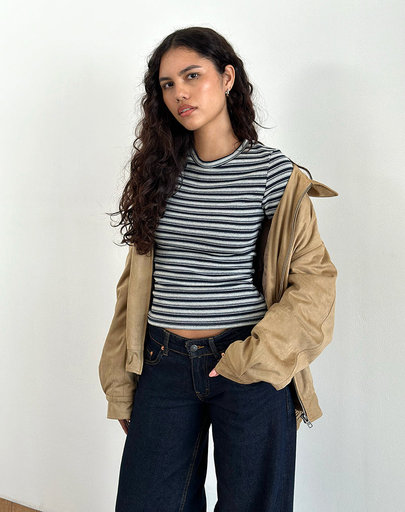 Navy and Grey Stripe Jersey Top | Dartis – motelrocks-com-us