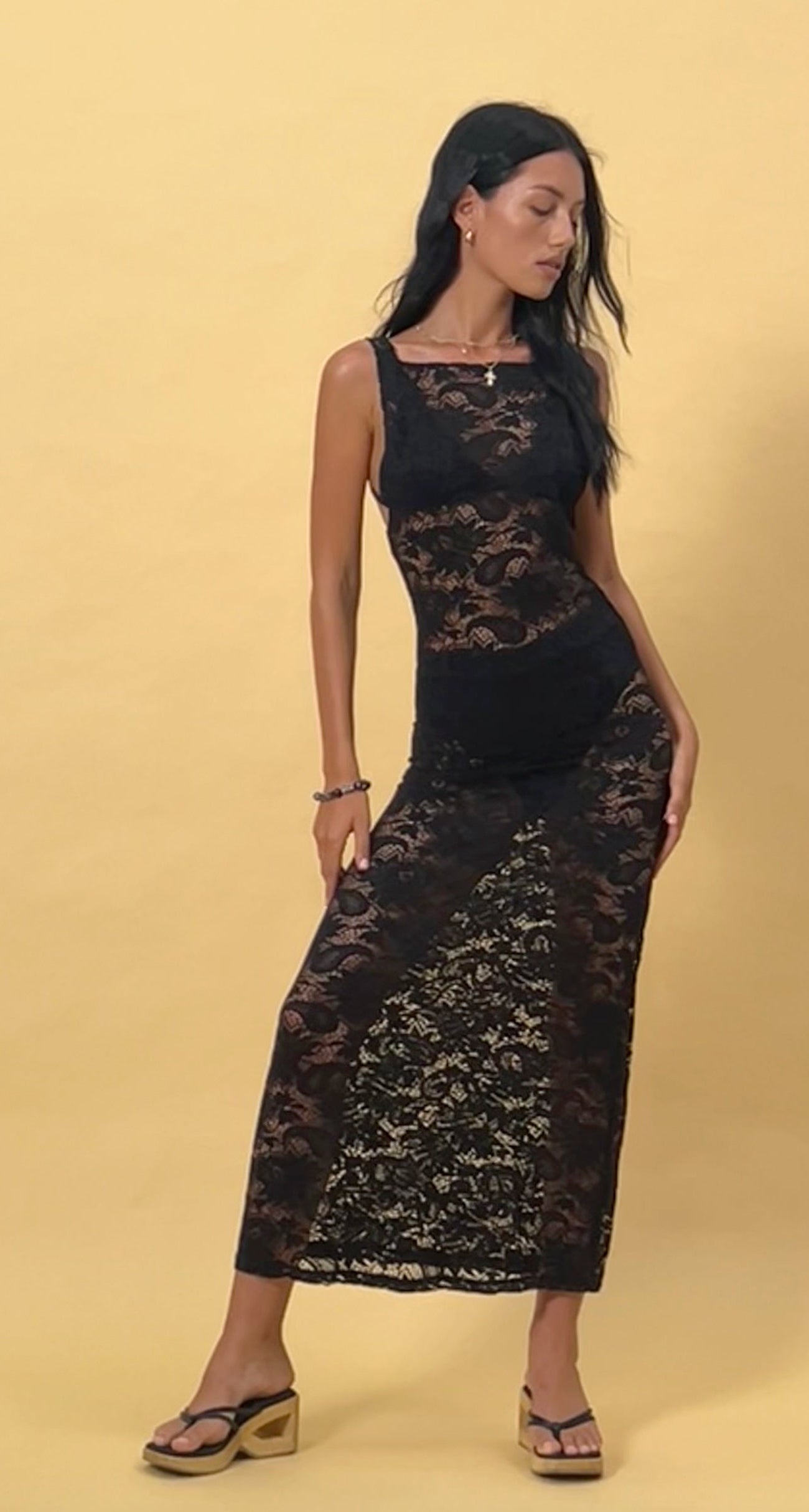 Jet Black Tie Back Lace Maxi Dress | Daudy – motelrocks-com-us