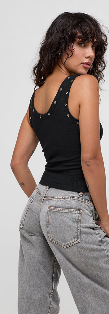 Black Eyelet Ribbed Vest Top | Dax – motelrocks-com-us