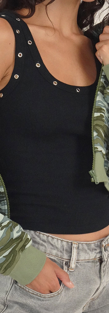 Black Eyelet Ribbed Vest Top | Dax – motelrocks-com-us