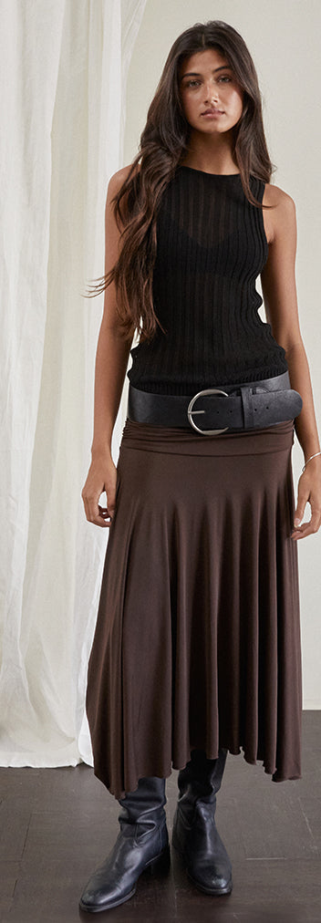 Chocolate Slinky Midi Skirt | Delta – motelrocks-com-us