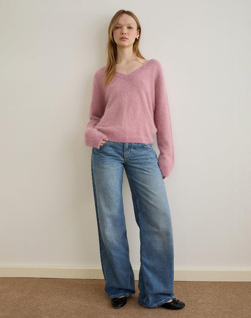 Dusty Pink Fluffy Knit Jumper With Scarf | Dikara – motelrocks-com-us