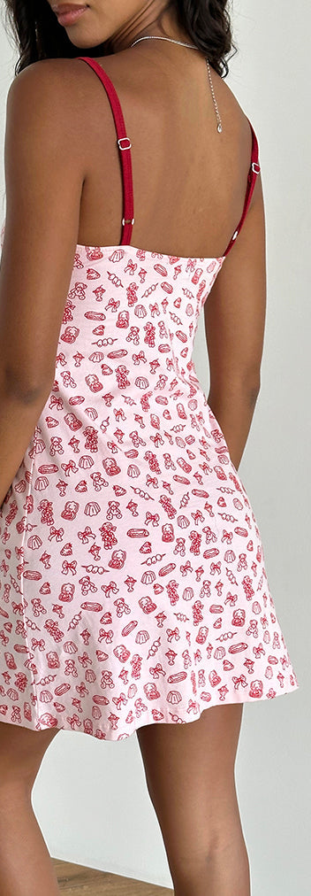 Girlie Print with Pink Binnding Mini Dress | Dimaya – motelrocks-com-us