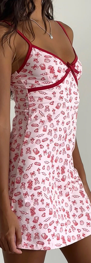 Girlie Print with Pink Binnding Mini Dress | Dimaya – motelrocks-com-us