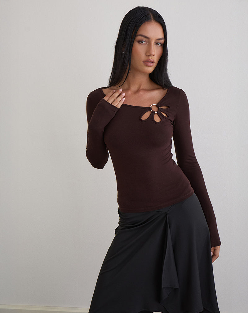 Bitter Chocolate Long Sleeve Top with Flower Ring | Donela – motelrocks ...