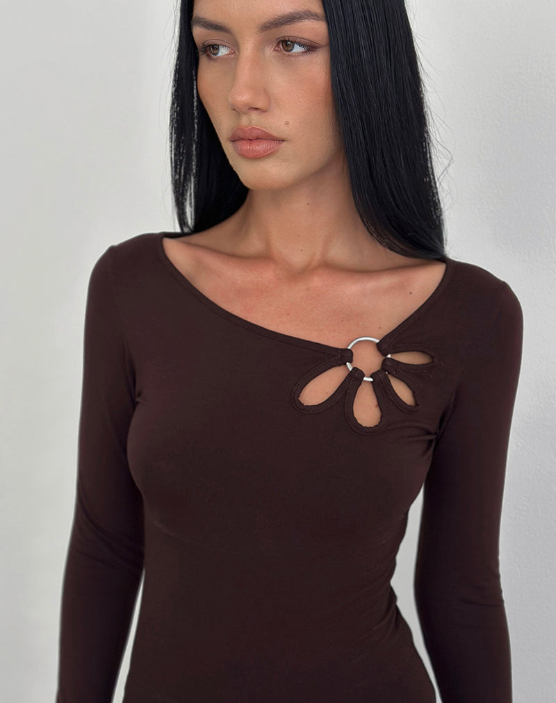 Bitter Chocolate Long Sleeve Top with Flower Ring | Donela – motelrocks ...