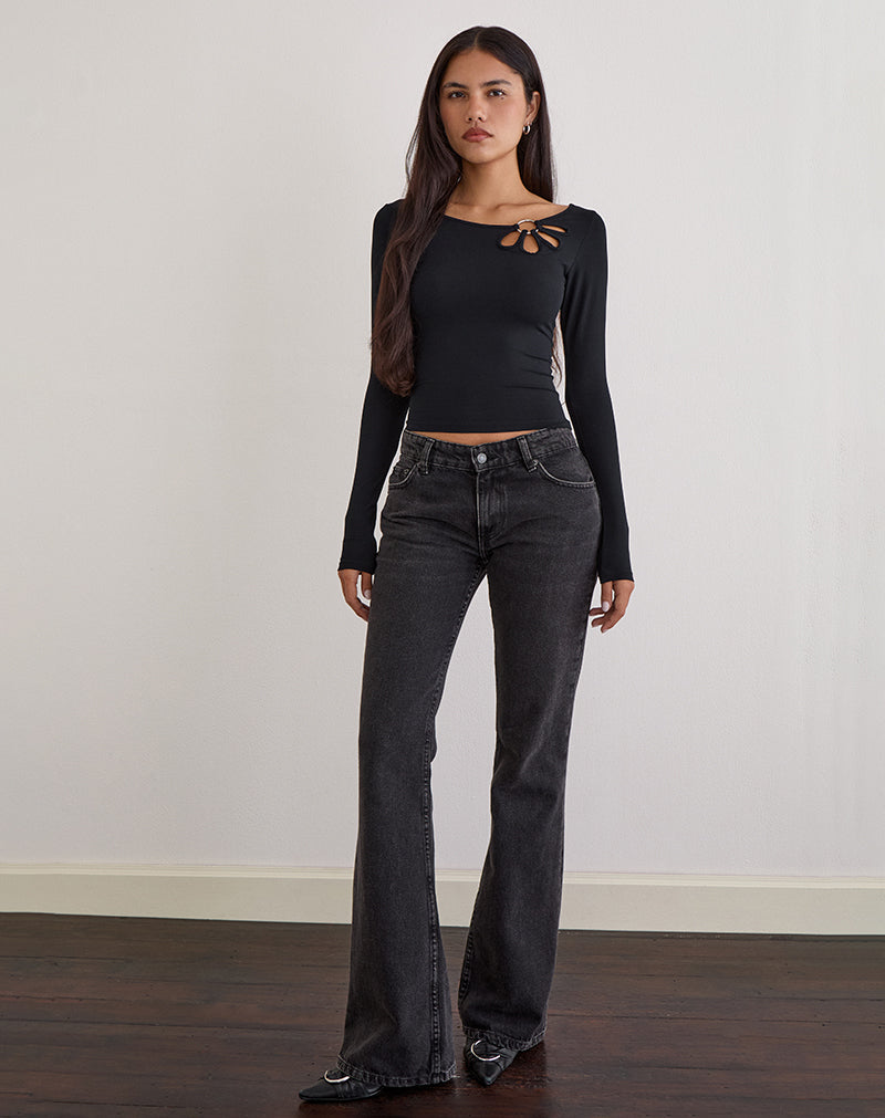 Black Long Sleeve Top with Flower Ring | Donela – motelrocks-com-us