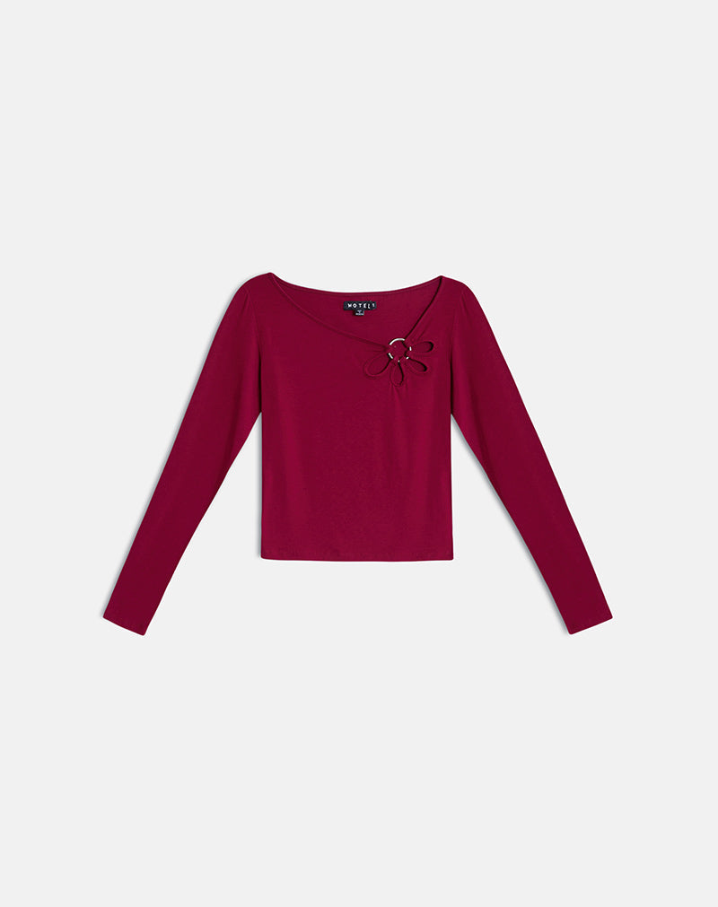 Burgundy Long Sleeve Top with Flower Ring | Donela – motelrocks-com-us
