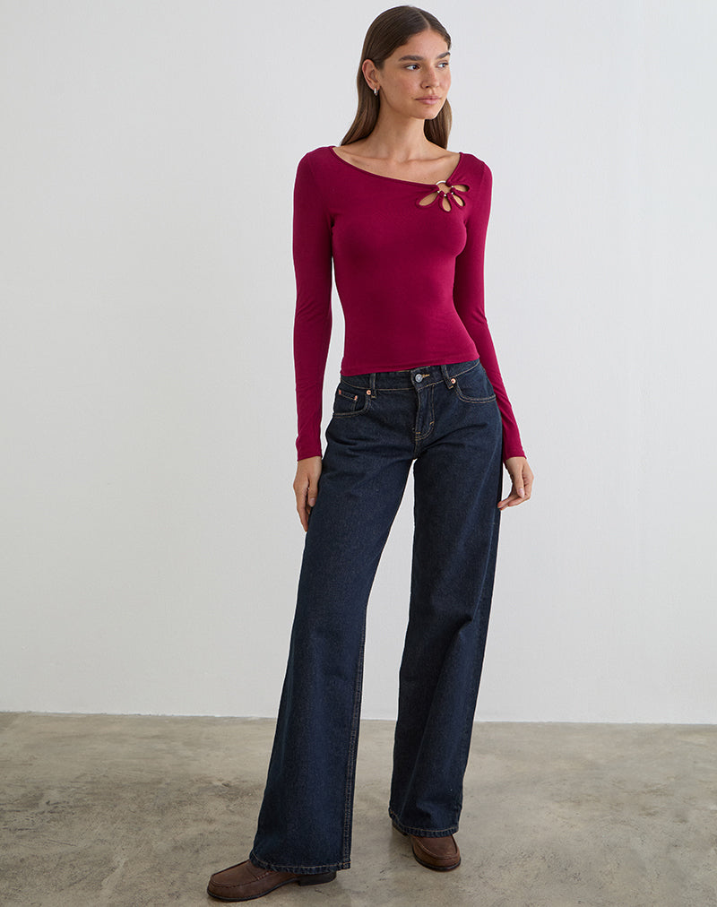 Burgundy Long Sleeve Top with Flower Ring | Donela – motelrocks-com-us