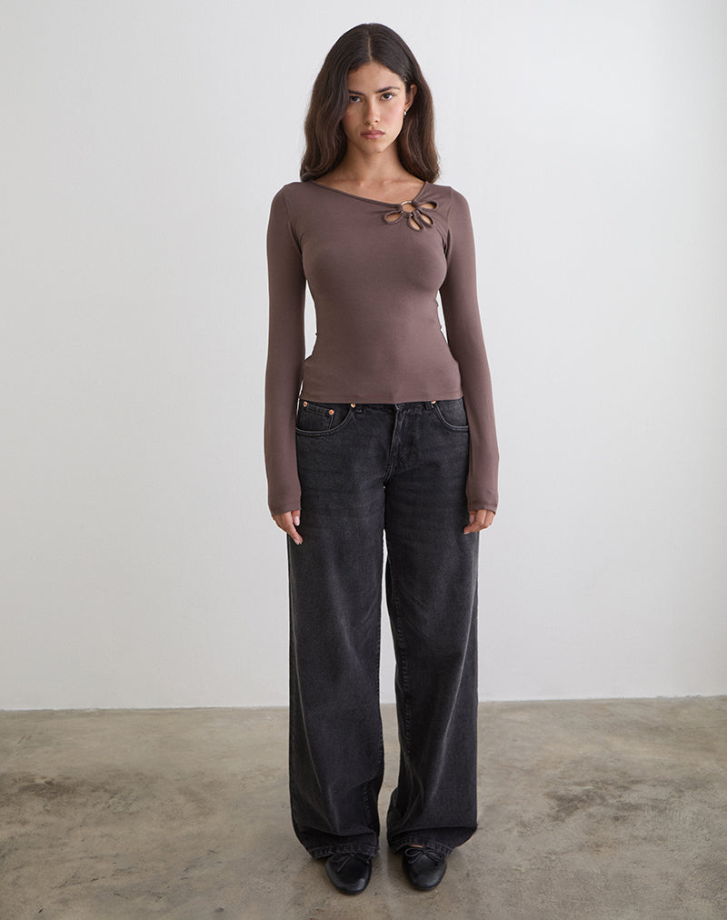 Brown Coffee Quartz Long Sleeve Top with Flower Ring | Donela ...
