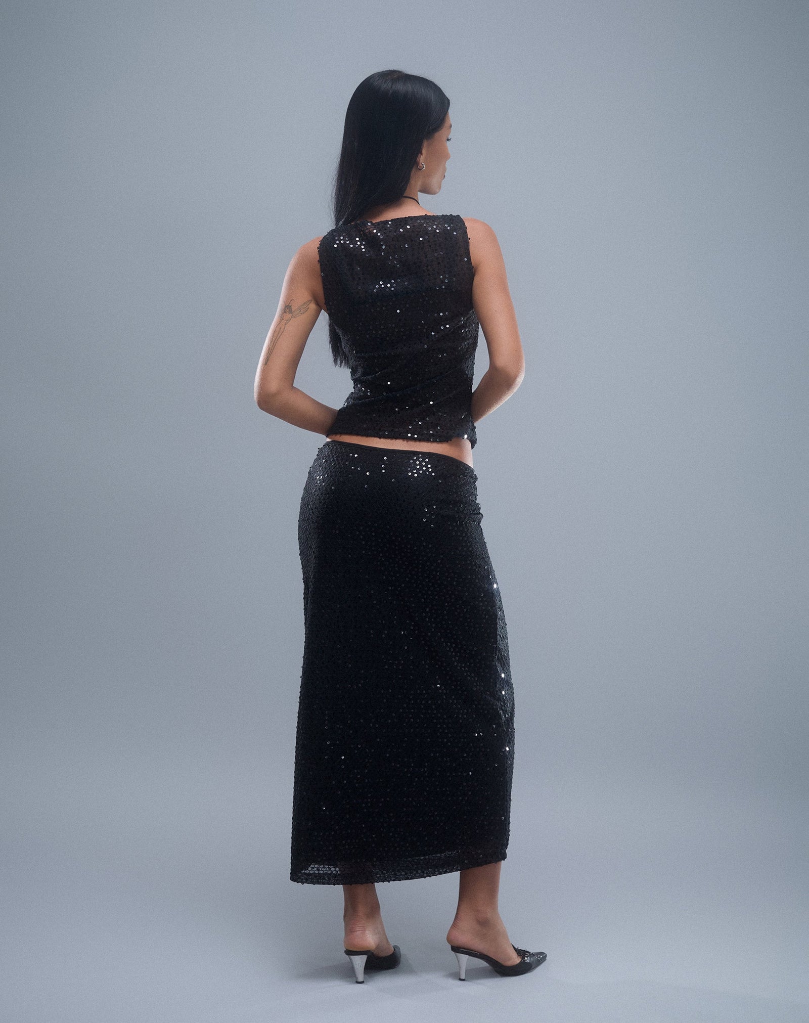 Sequin Knit Black Maxi Skirt | Tresha – motelrocks-com-us
