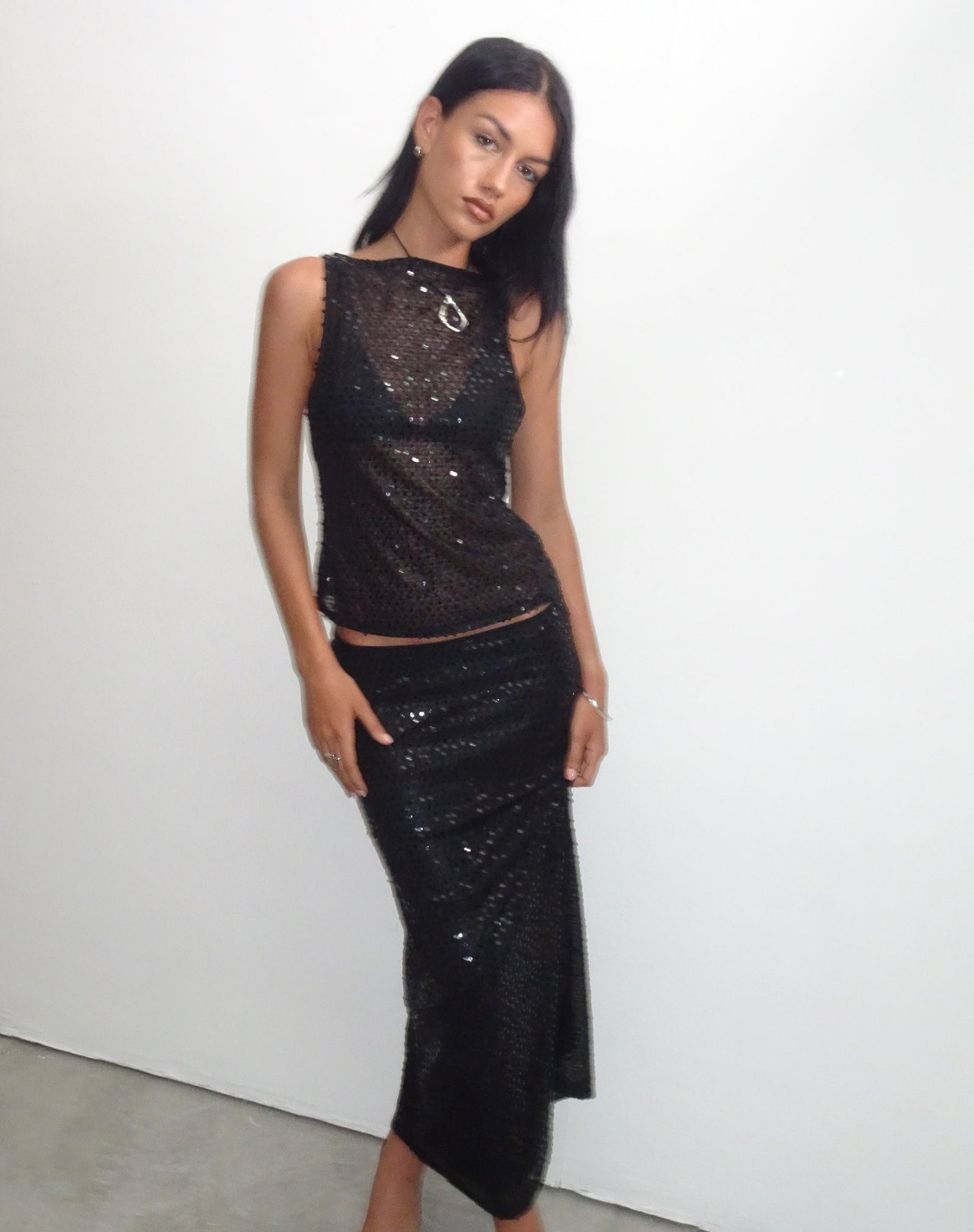 Sequin Knit Black Vest Top | Dudley – motelrocks-com-us
