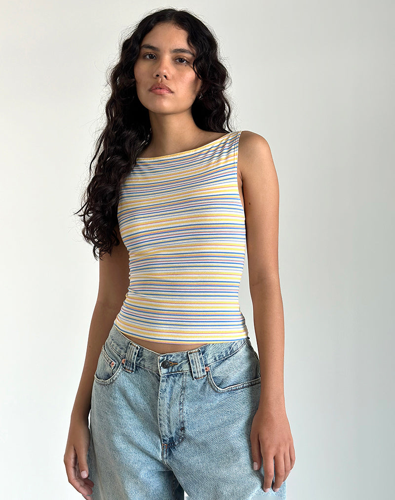 Blue, White and Yellow Stripe Vest | Dudley – motelrocks-com-us