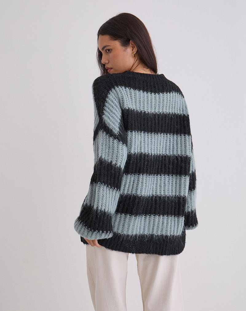 Grey and Charcoal Stripe Jumper | Daren – motelrocks-com-us