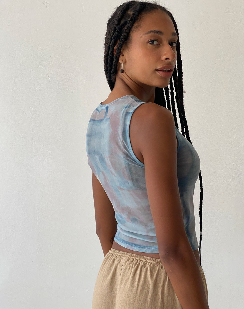 Blue Paint Brush Abstract Mesh Top | Elisha – motelrocks-com-us