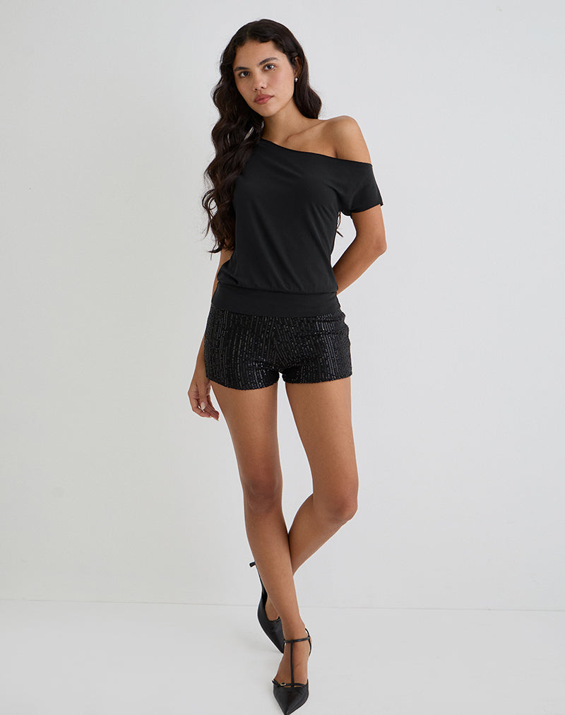 Cupro Black Asymmetric Top | Elysian – motelrocks-com-us