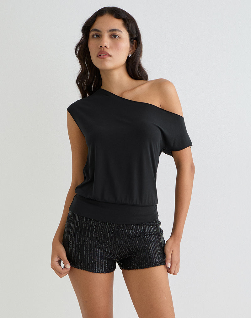 Cupro Black Asymmetric Top | Elysian – motelrocks-com-us