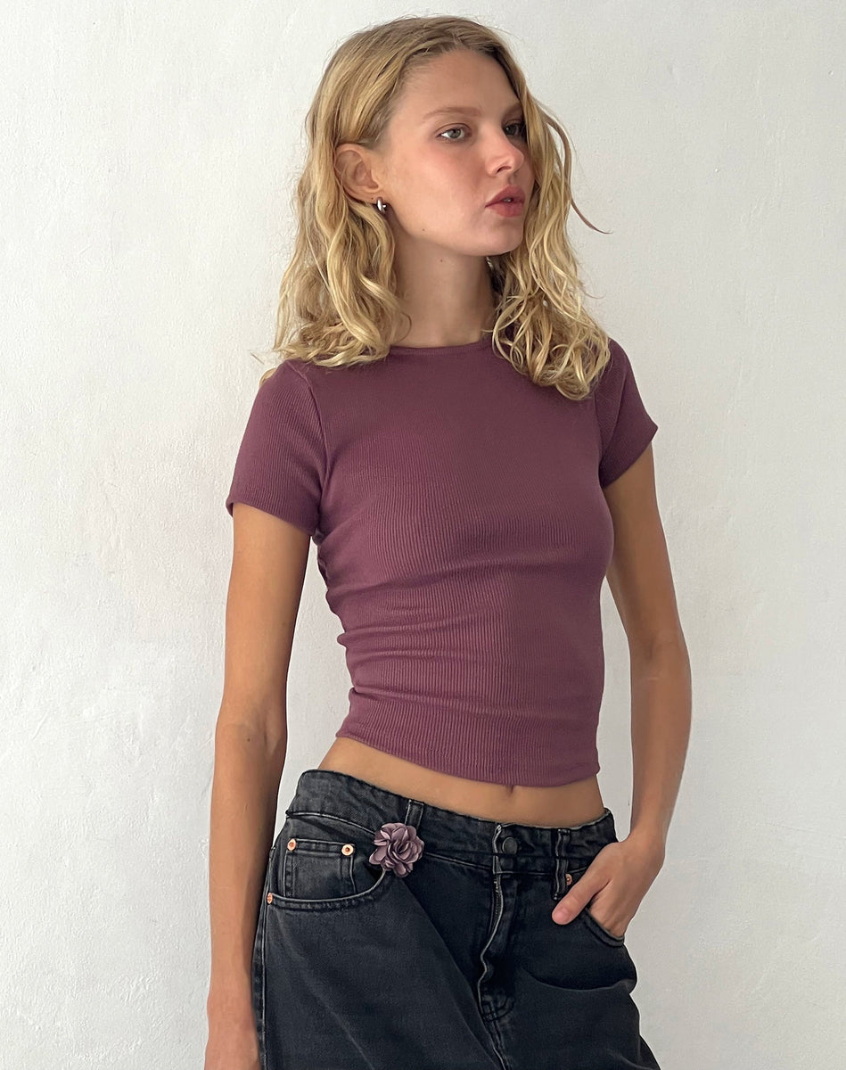 Mauve Ribbed Open Back Tee | Elyto – motelrocks-com-us