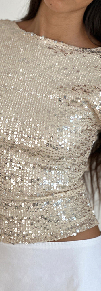 Neutral Sequin Backless Top | Erika – motelrocks-com-us