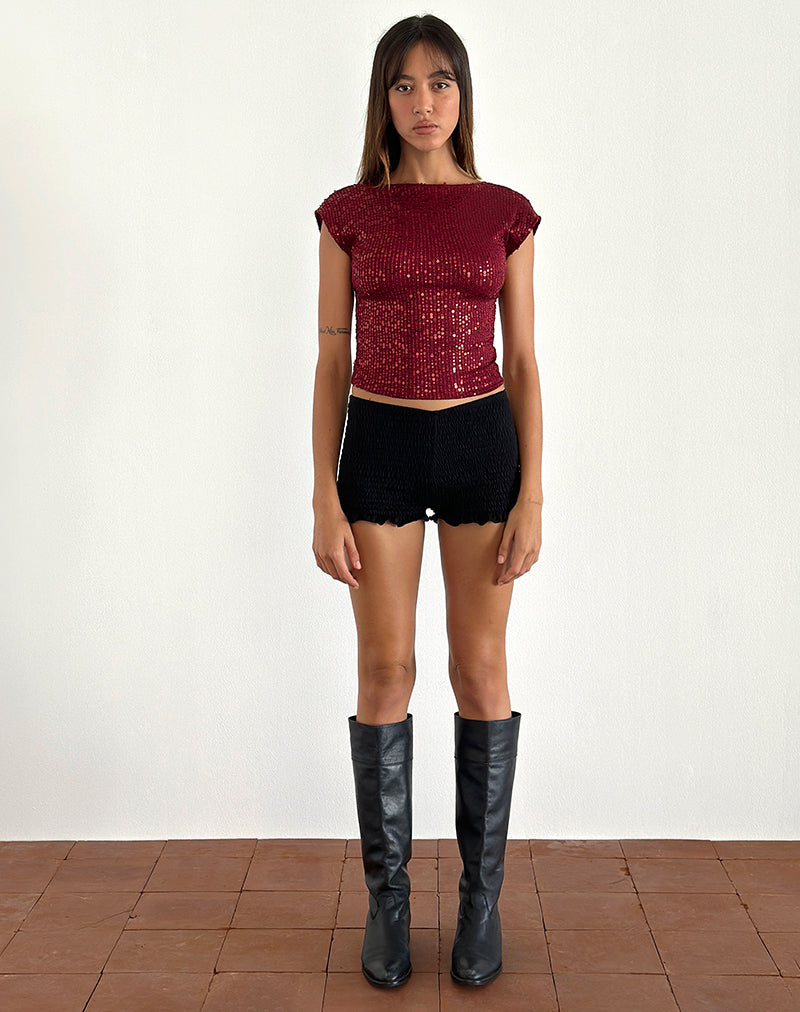 Red Gauzy Sequin Low Back Top | Erika – motelrocks-com-us
