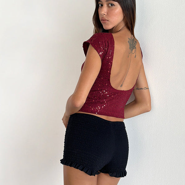 Red Gauzy Sequin Low Back Top | Erika – motelrocks-com-us