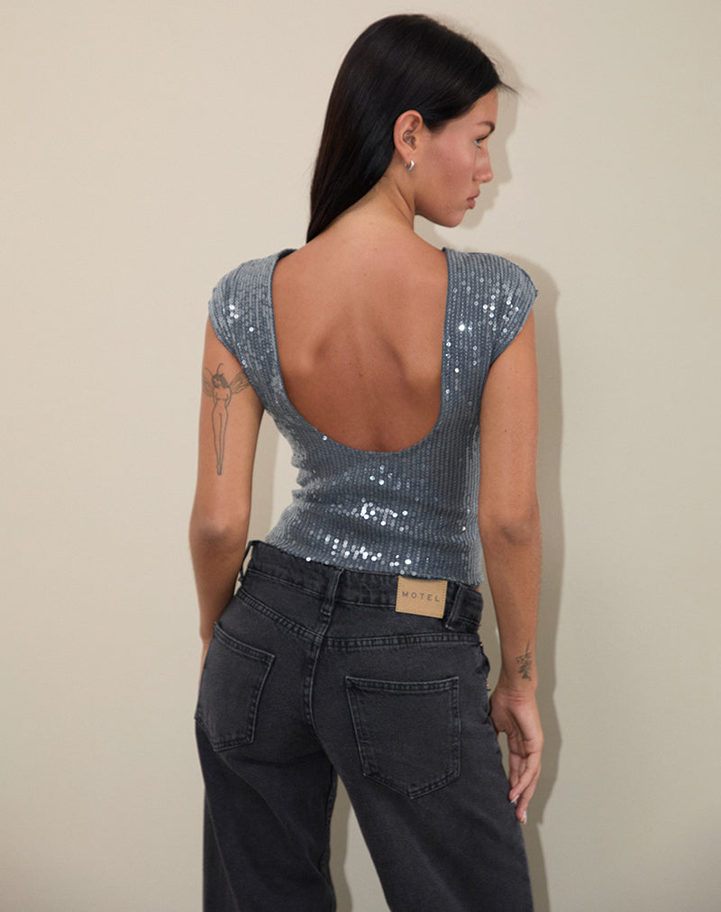 Charcoal Grey Shimmer Sequin Low Back Top | Erika – motelrocks-com-us