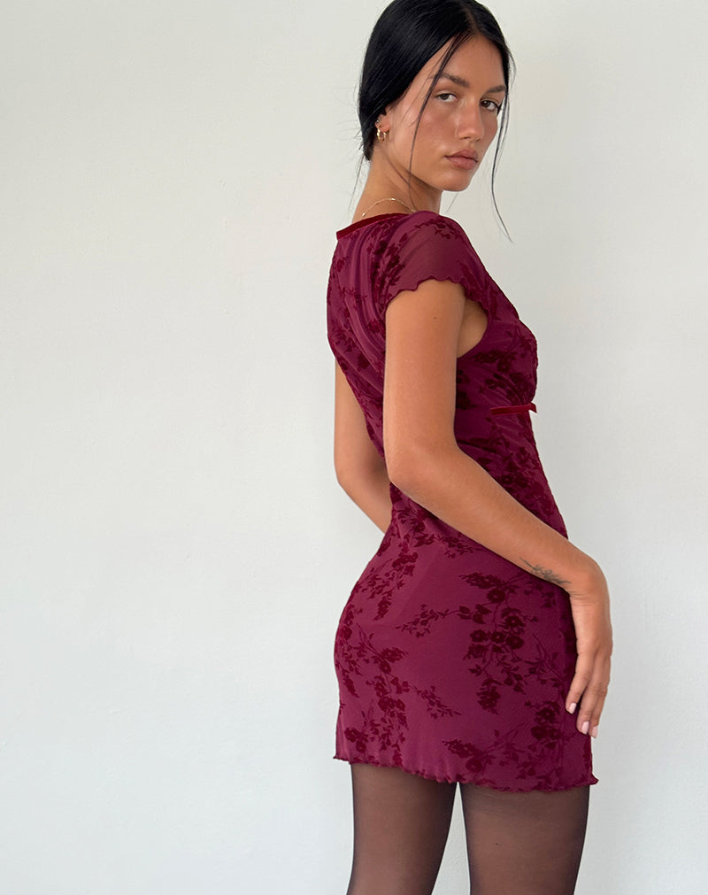Maroon Red Botanical Flower Dress | Evilia – motelrocks-com-us