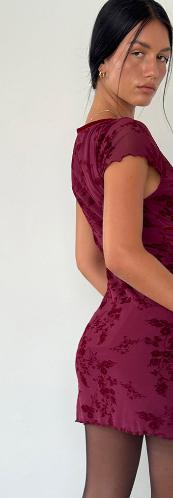 Maroon Botanical Flower Dress | Evilia – motelrocks-com-us