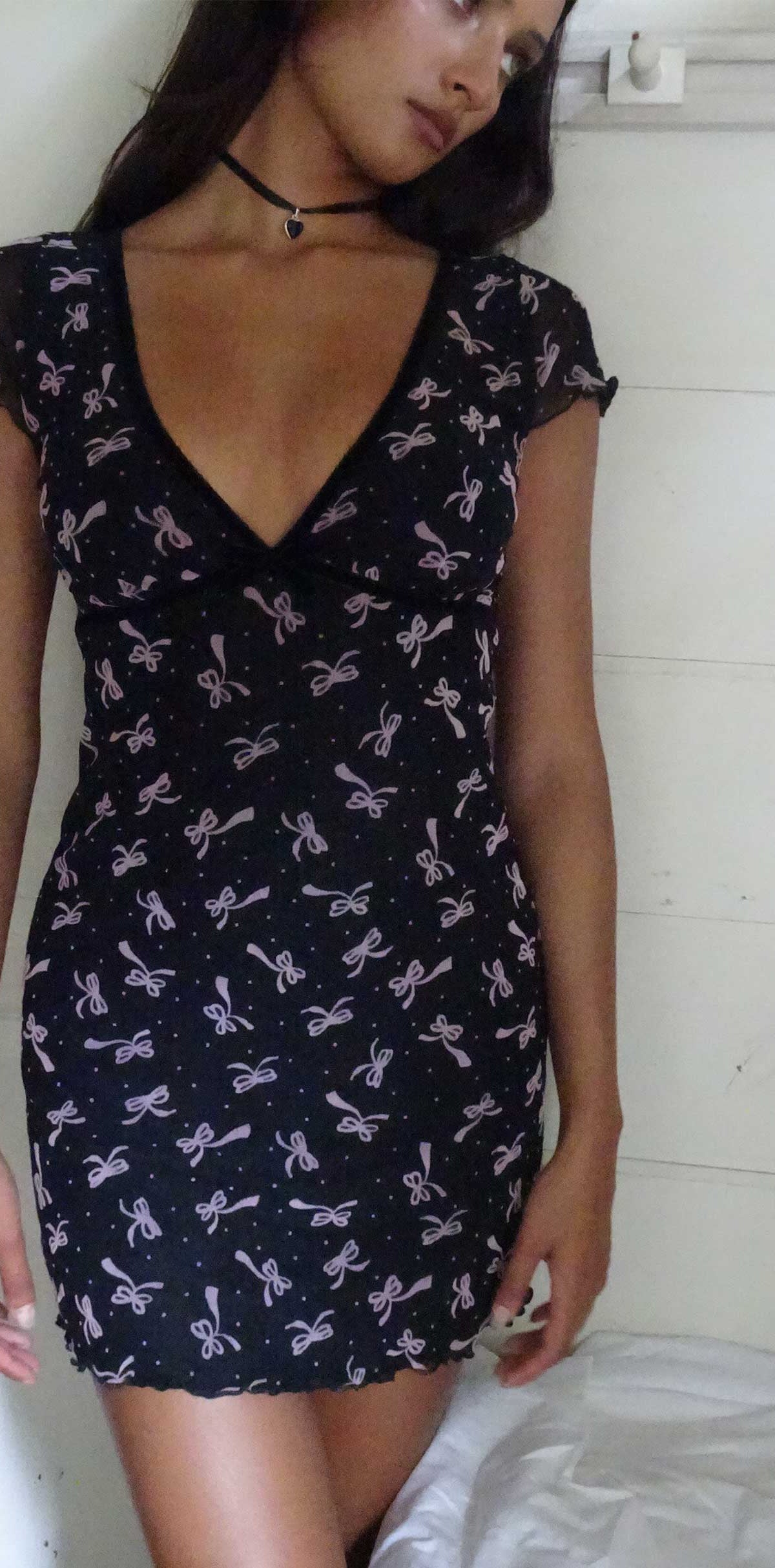 Ditsy Ribbon Dusty Pink Flock Mesh Mini Dress | Evilia – motelrocks-com-us