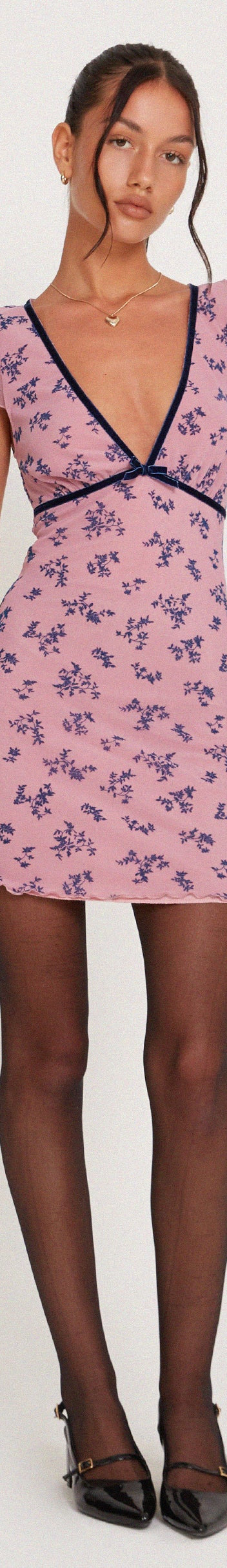 Pink Navy Botanist Flocking Mini Dress | Evilia – motelrocks-com-us