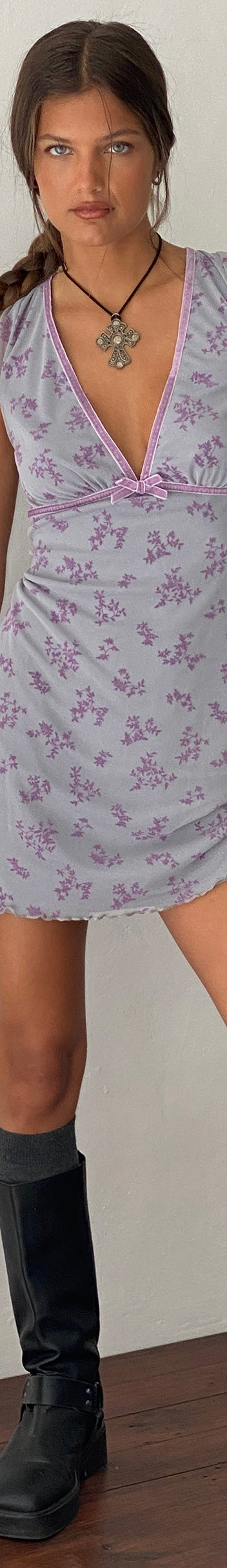 Purple Botanist Flock Mini Dress | Evilia – motelrocks-com-us