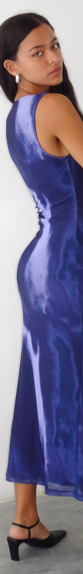 Watercolour Navy Printed Maxi Dress | Fayola – motelrocks-com-us