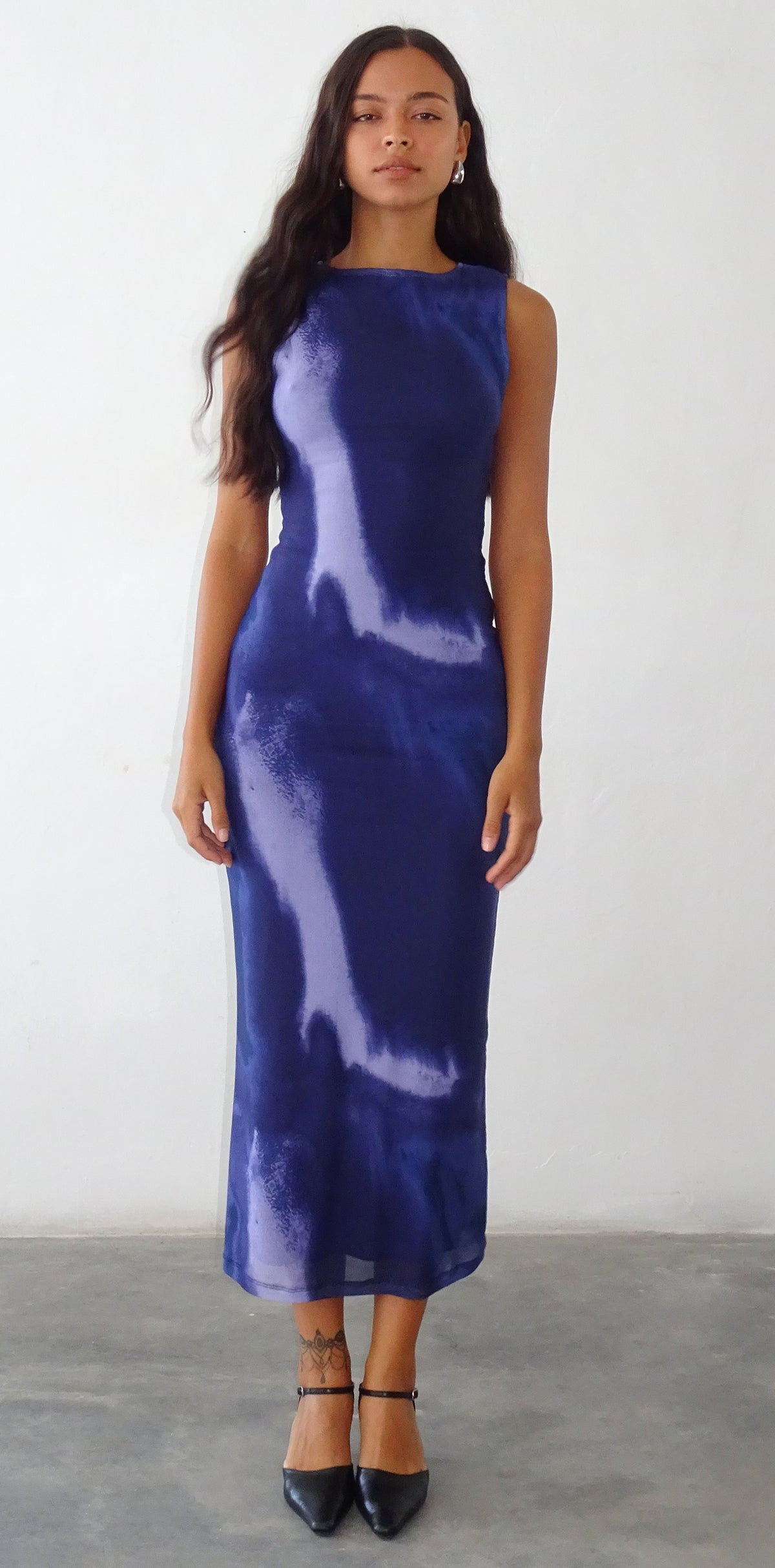 Watercolour Navy Printed Maxi Dress | Fayola – motelrocks-com-us