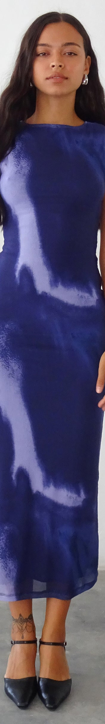 Watercolour Navy Printed Maxi Dress | Fayola – motelrocks-com-us