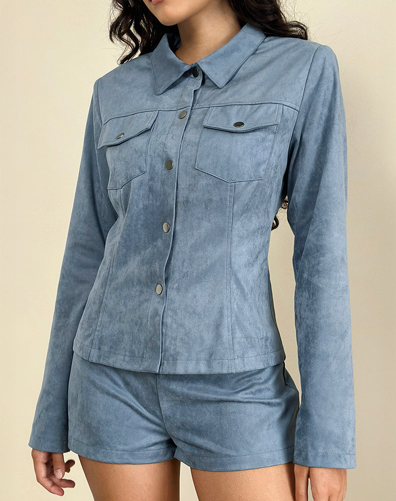 Suede Dusty Blue Jacket | Fyodora – motelrocks-com-us