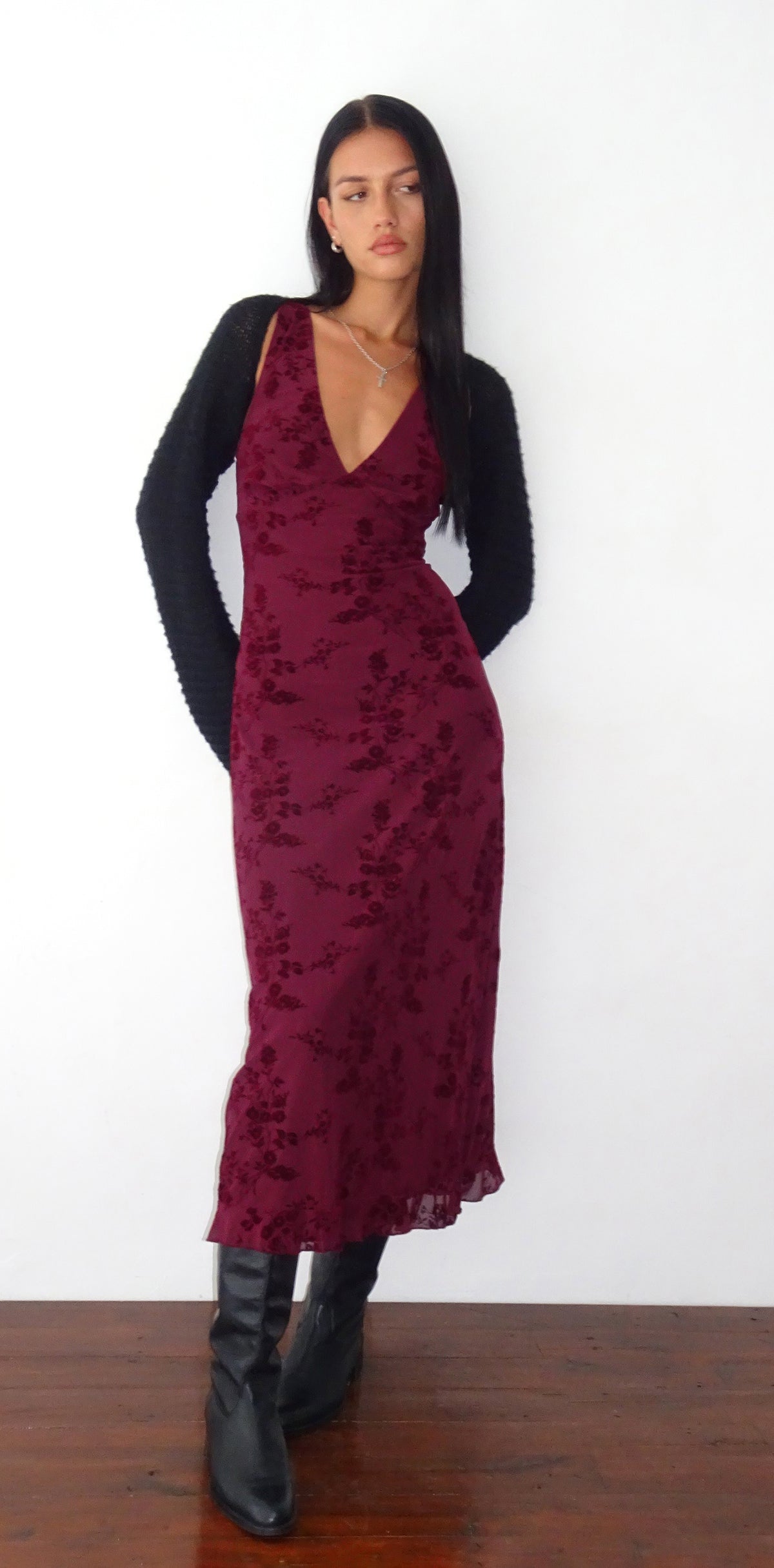 Red Botanical Flower Print Midi Dress | Gabriela – motelrocks-com-us