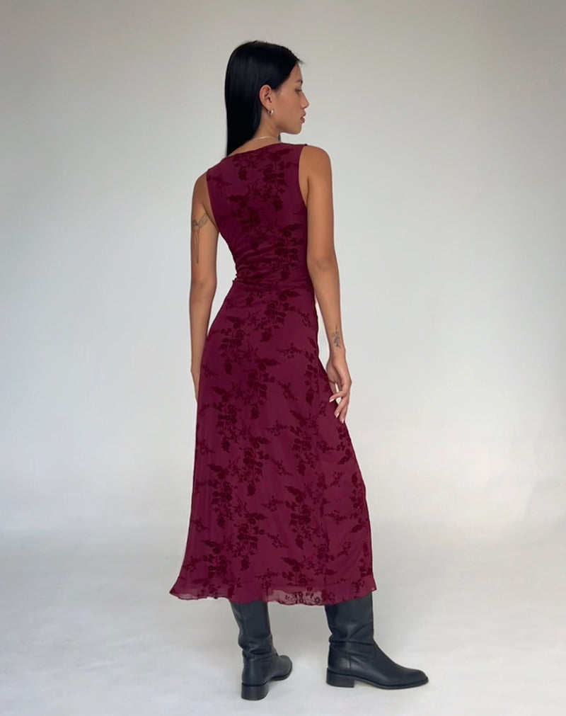 Red Botanical Flower Print Midi Dress | Gabriela – motelrocks-com-us