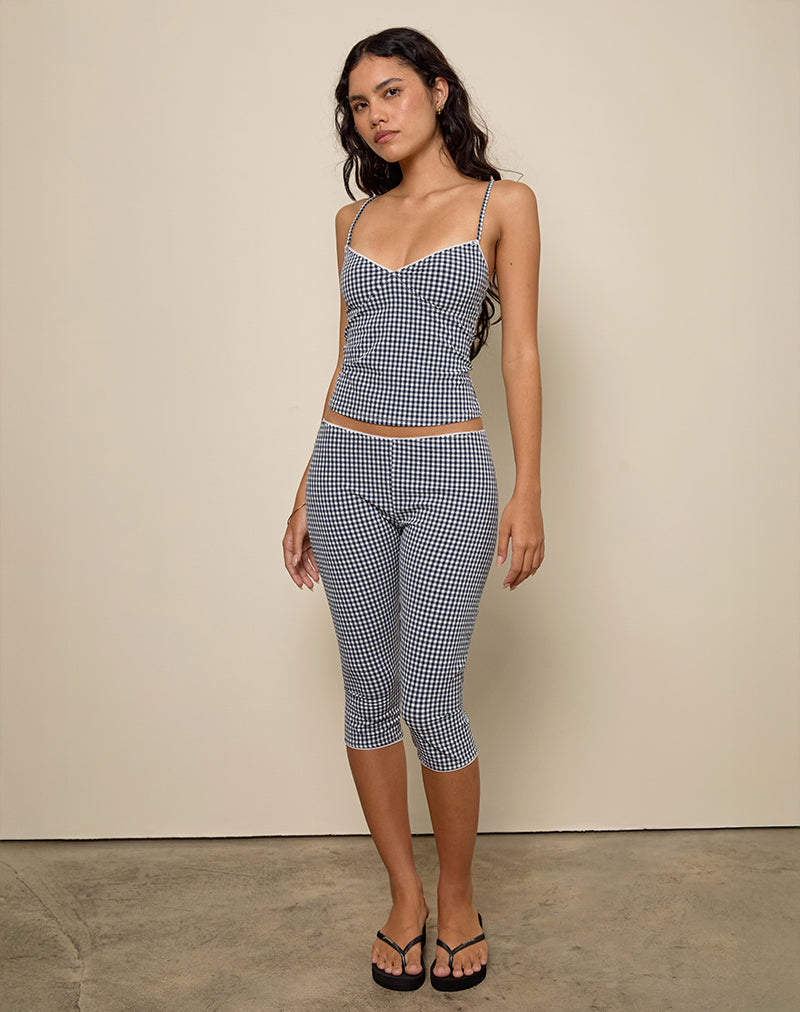 Navy Gingham Seersucker Capri Trousers | Tuka – motelrocks-com-us
