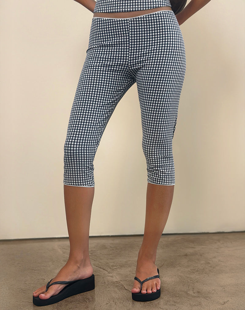 Navy Gingham Seersucker Capri Trousers | Tuka – motelrocks-com-us