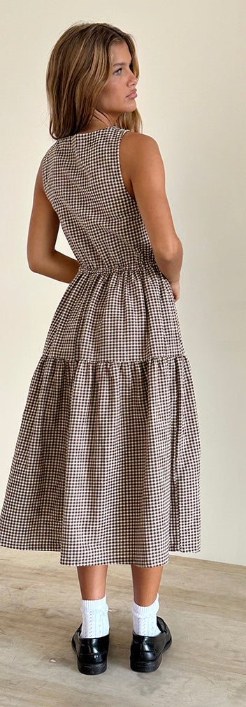 Mini Gingham Brown Smock Dress | Galuh – motelrocks-com-us