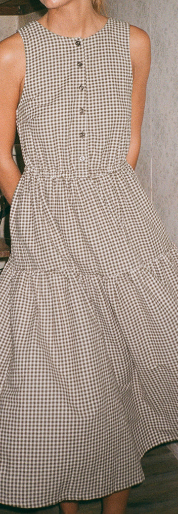 Mini Gingham Brown Smock Dress | Galuh – motelrocks-com-us