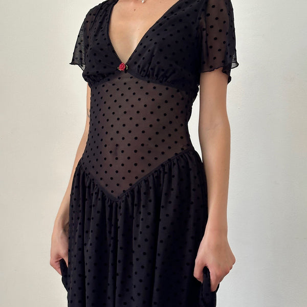 Polka Black Flock Mini Dress | Geni – motelrocks-com-us