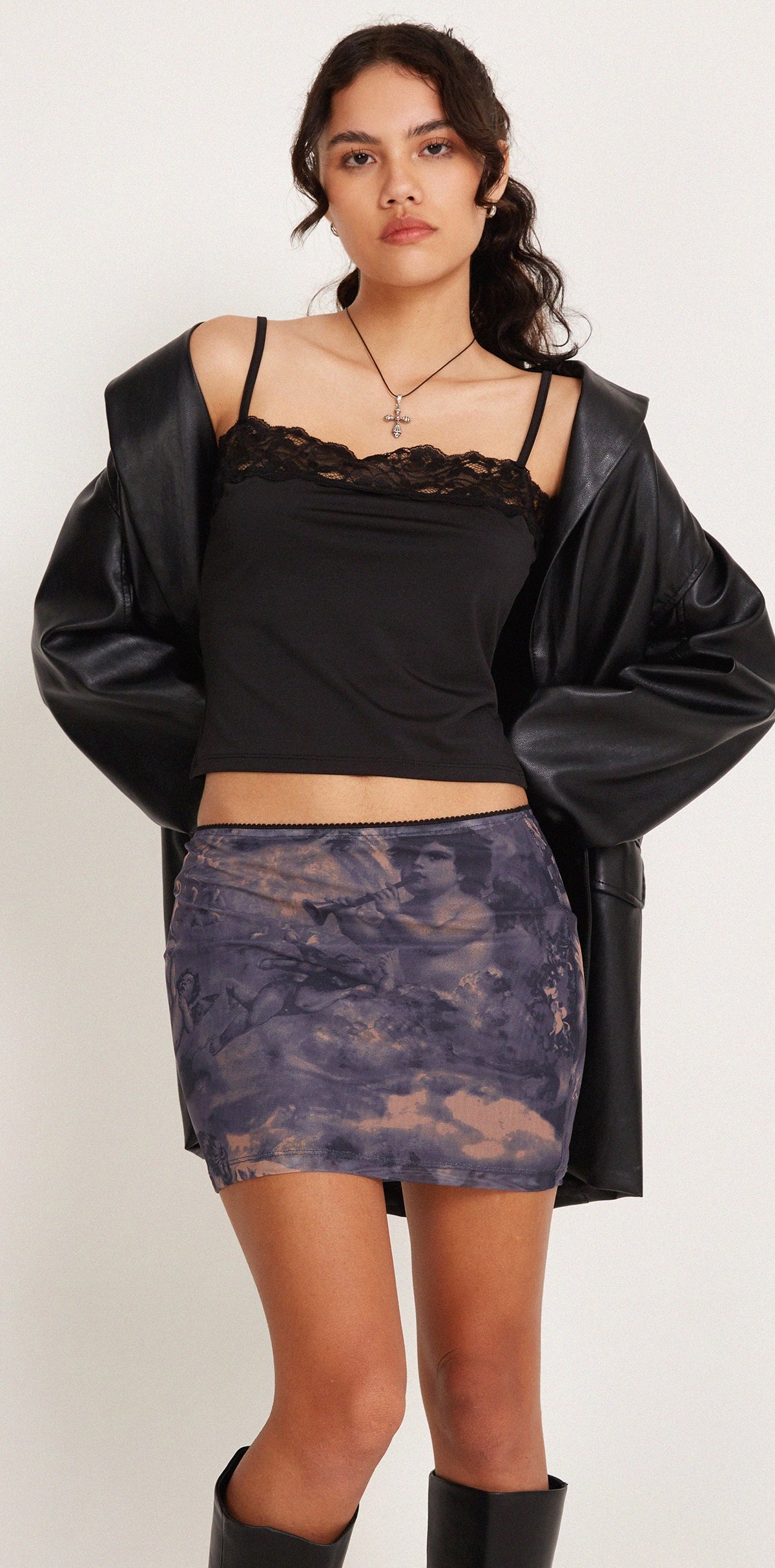 Renaissance Cherub Charcoal Mini Skirt | Guida – motelrocks-com-us