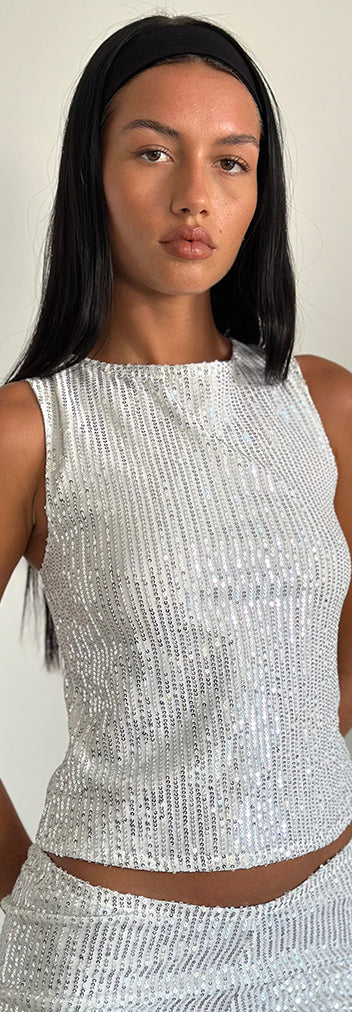 Silver Chrome Drape Mini Sequin Top | Hala – motelrocks-com-us