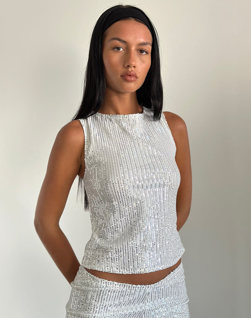 Silver Chrome Drape Mini Sequin Top | Hala – motelrocks-com-us