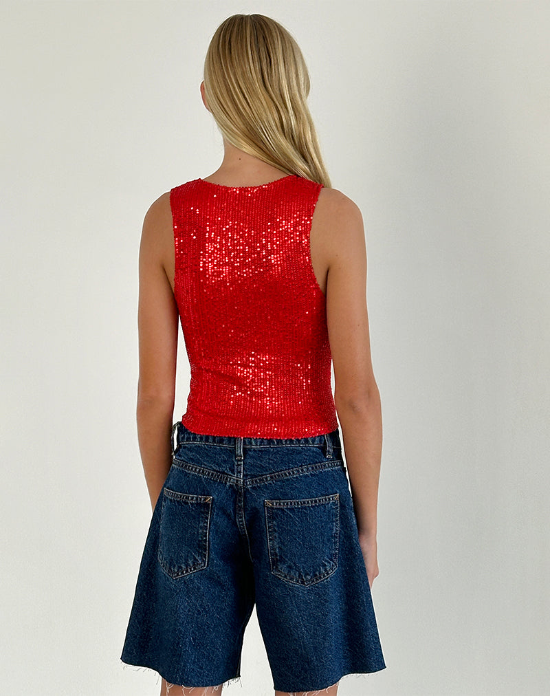 Red Drape Mini Sequin Vest Top | Hala – motelrocks-com-us
