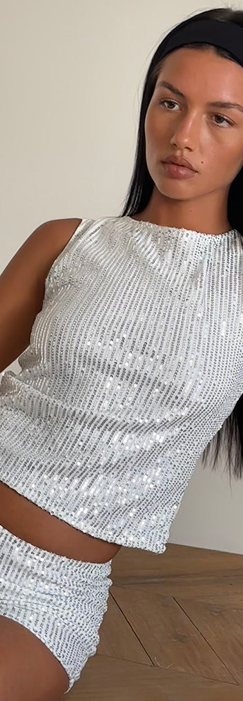 Silver Chrome Drape Mini Sequin Top | Hala – motelrocks-com-us