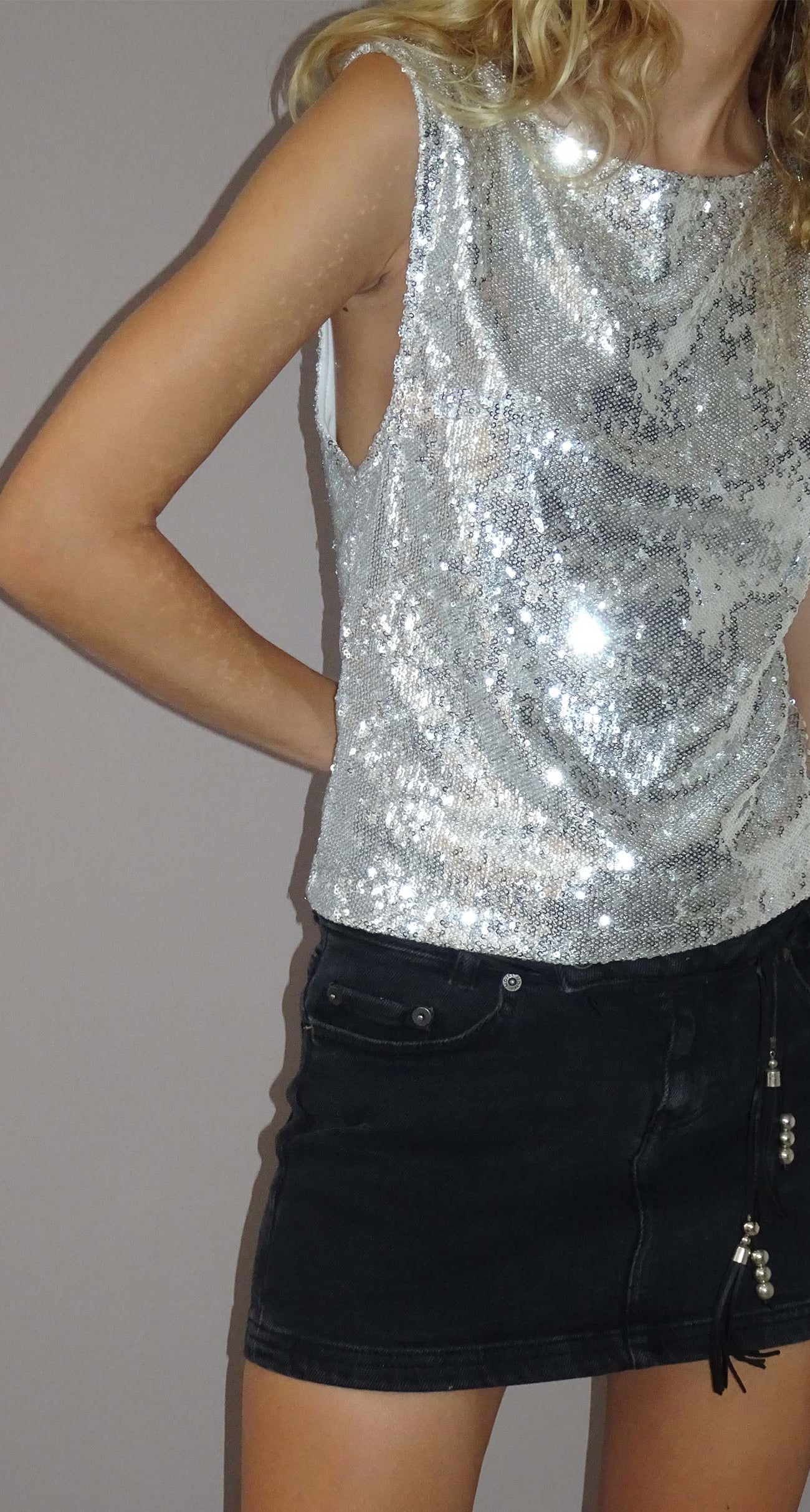Silver Chrome Sequin Vest Top | Hala – motelrocks-com-us
