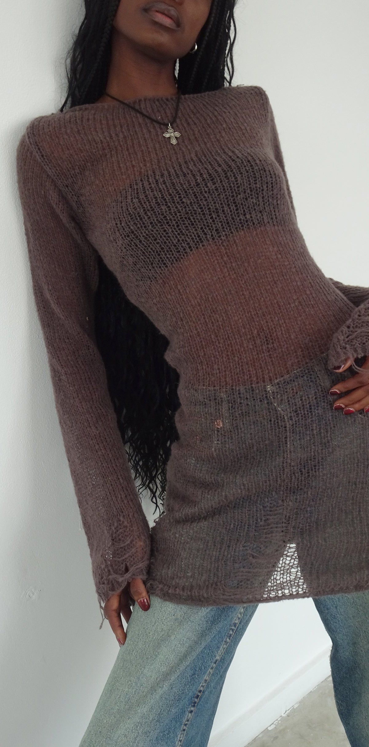 Maroon Distressed Knitted Mini Dress | Harper – motelrocks-com-us