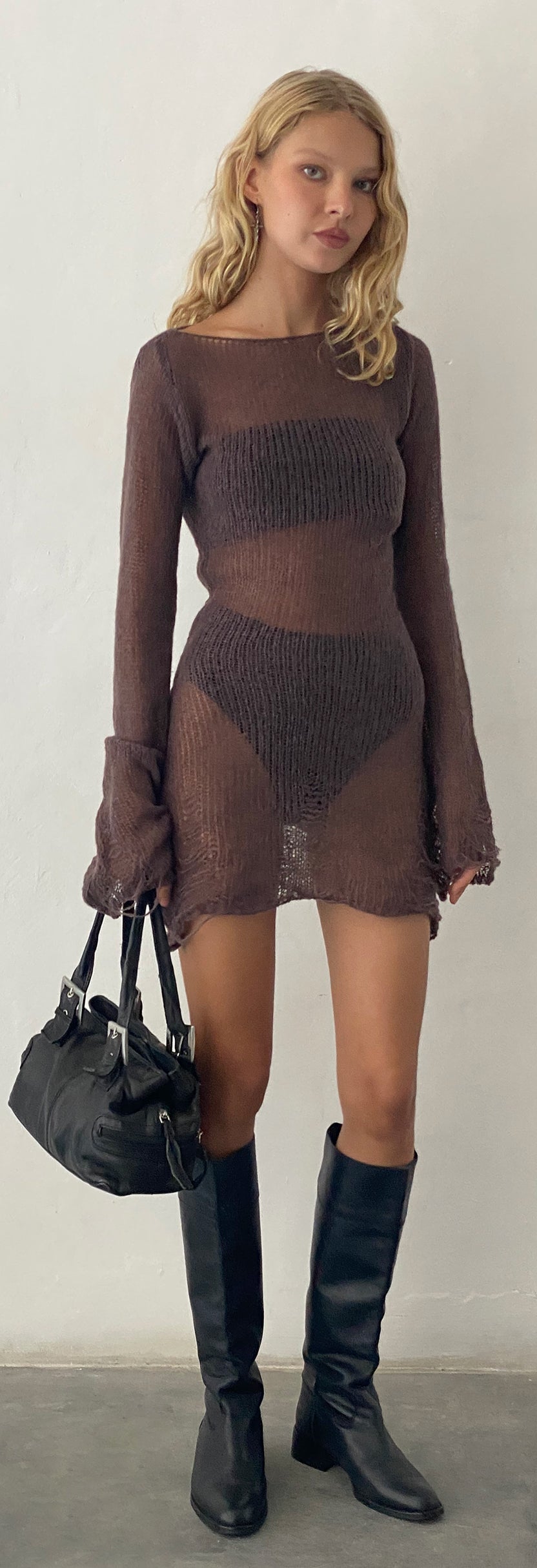 Maroon Distressed Knitted Mini Dress | Harper – motelrocks-com-us